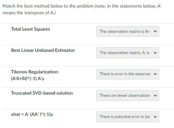 Solved Match the best method below to the problem (note, in | Chegg.com