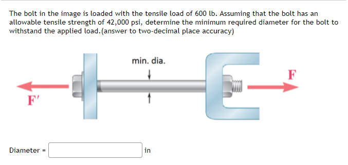 Solved The bolt in the image is loaded with the tensile load | Chegg.com