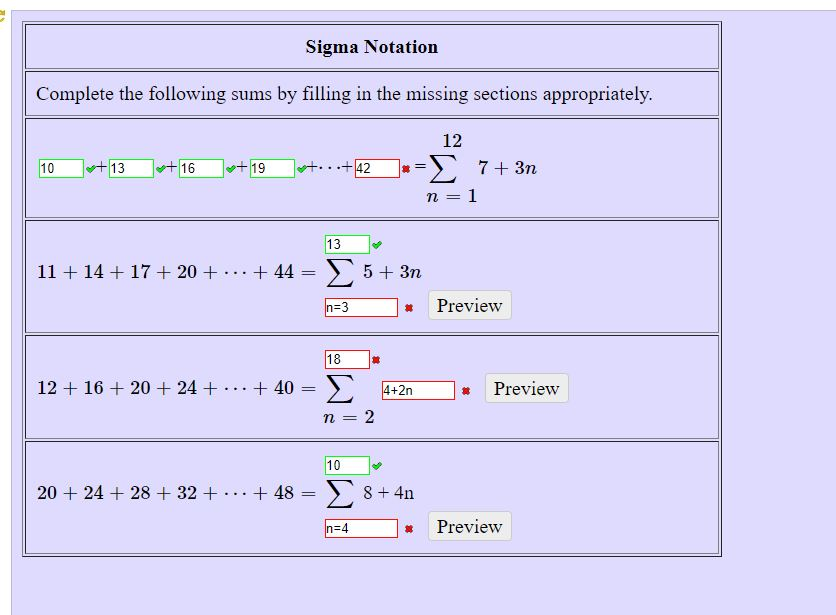 Solved Sigma Notation by filling in the missing sections | Chegg.com