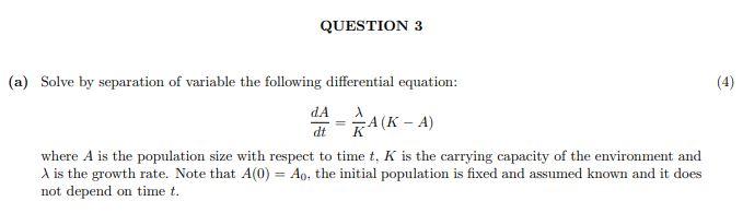 Solved (a) Solve by separation of variable the following | Chegg.com
