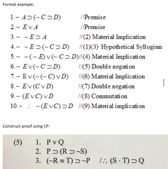 Solved Format example: /Premise //Premise //(2) Material | Chegg.com