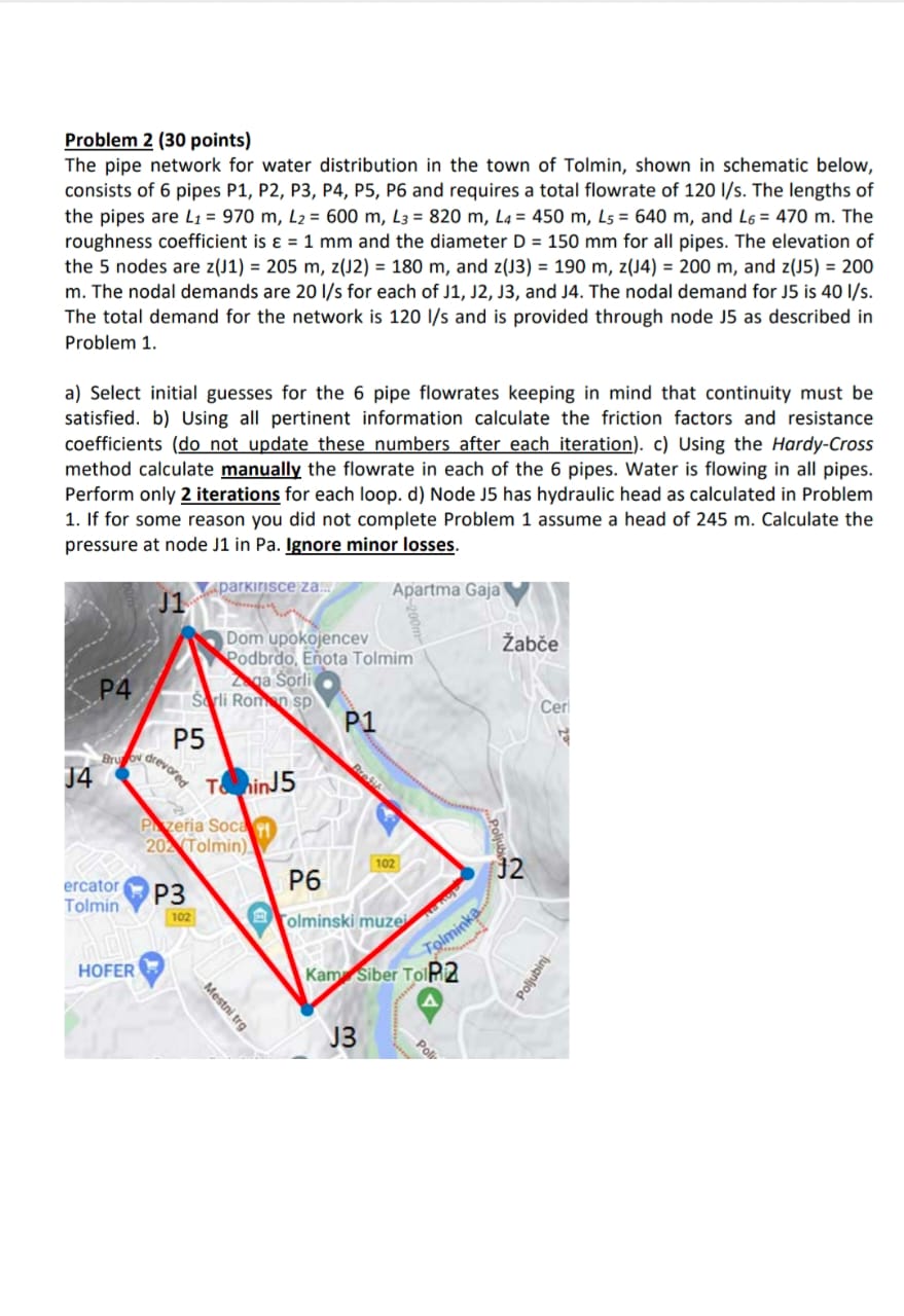 Solved Problem 2 ( 30 points) The pipe network for water | Chegg.com