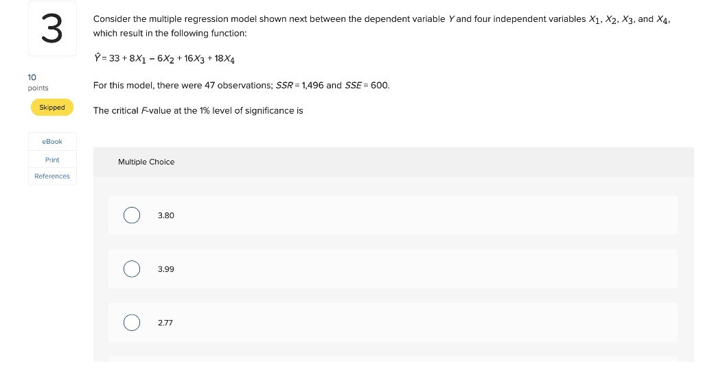 Solved 3 Consider the multiple regression model shown next | Chegg.com
