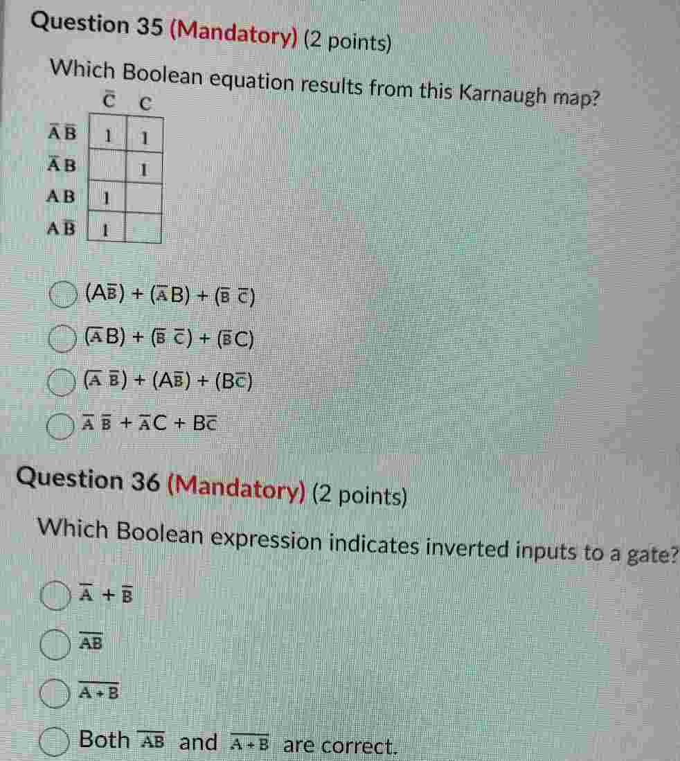 Solved Question 35Which Boolean equation results from this | Chegg.com