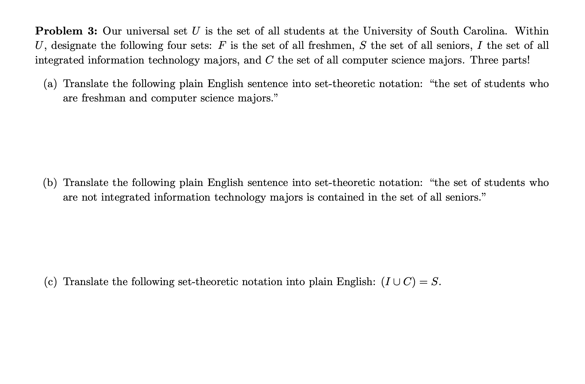 Solved Problem 3: Our universal set \( ﻿U \) ﻿is the set of | Chegg.com