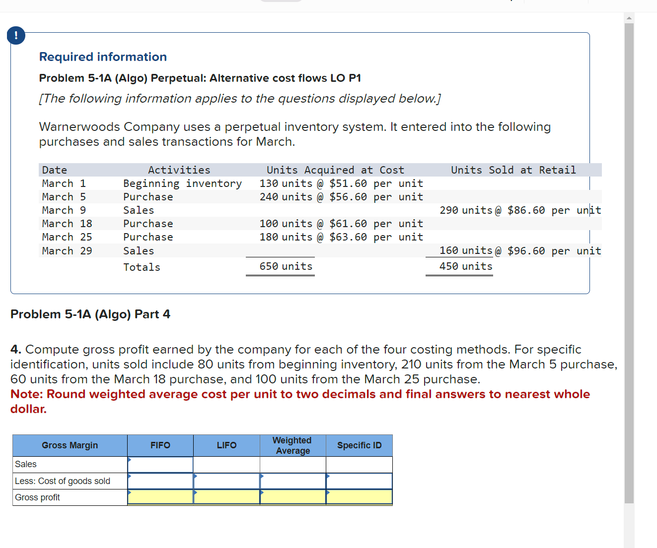 Solved Required information Problem 5-1A (Algo) Perpetual: | Chegg.com