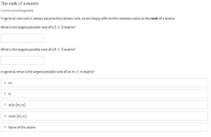 Solved The rank of a matrix 3 points possible (graded) In | Chegg.com