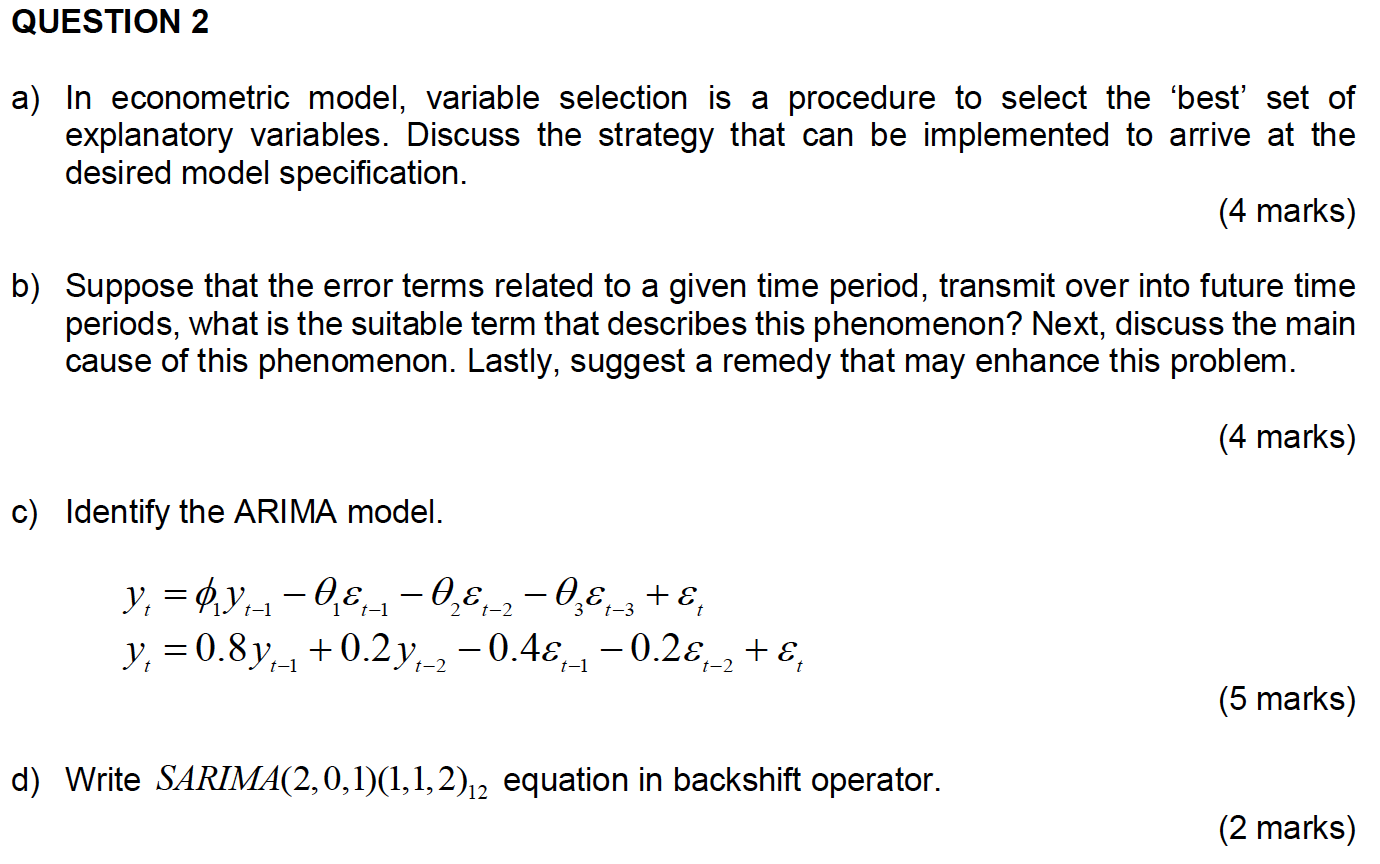 QUESTION 2 a) In econometric model, variable | Chegg.com