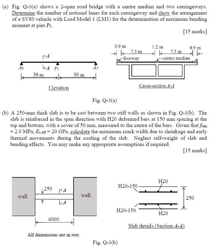 (a) Fig. Q-3(a) shows a 2-span road bridge with a | Chegg.com