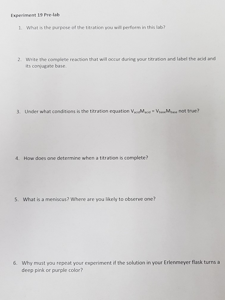 Solved Experiment 19 Pre-lab 1. What is the purpose of the | Chegg.com