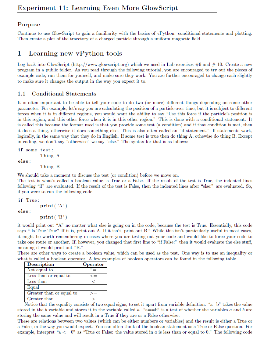 Experiment 11: Learning Even More GlowScript Purpose | Chegg.com