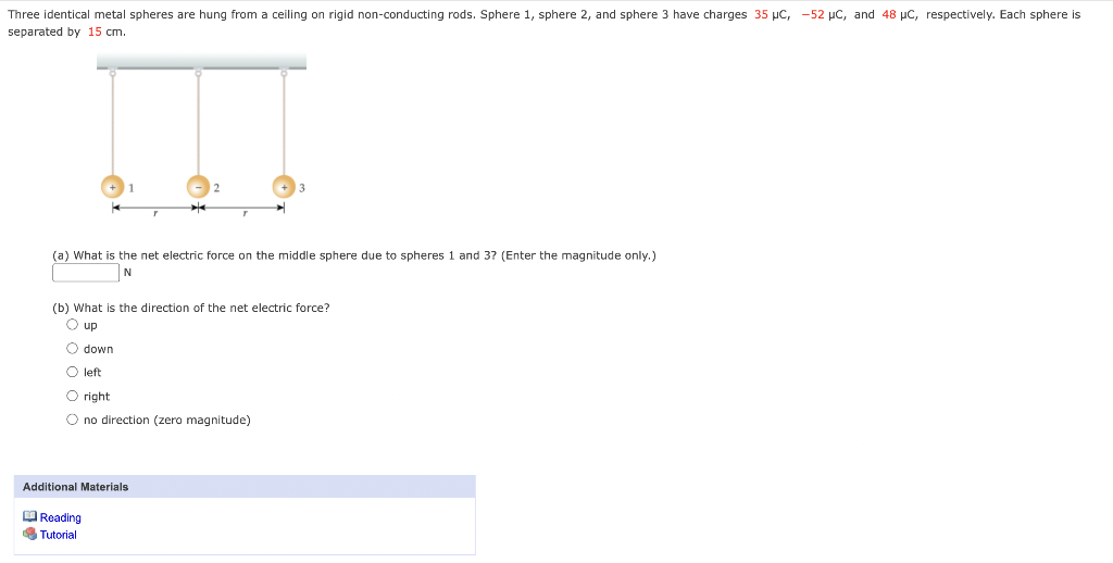 Solved Three identical metal spheres are hung from a ceiling | Chegg.com