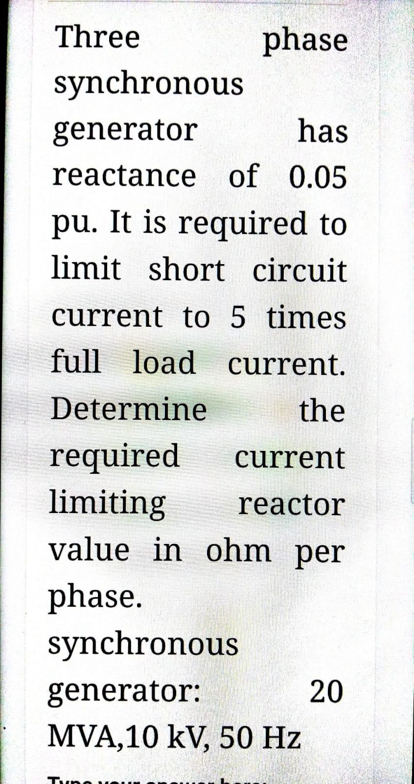 Solved Three phase synchronous generator has reactance of | Chegg.com