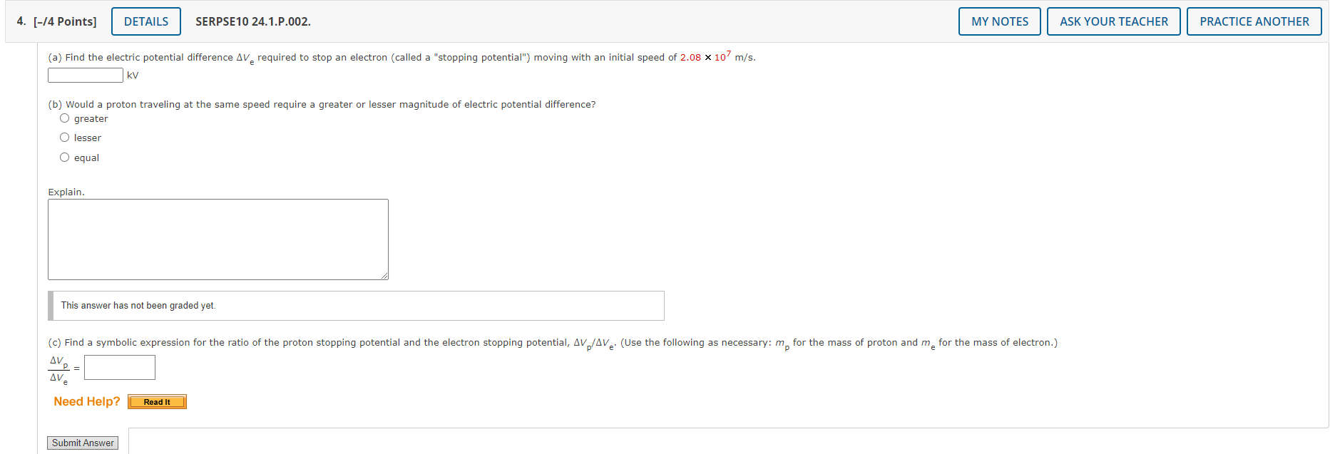 Solved (a) Find the electric potential difference ΔVe | Chegg.com