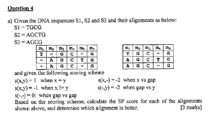 Solved a) Given the DNA sequences S1, S2 and \$3 and their | Chegg.com