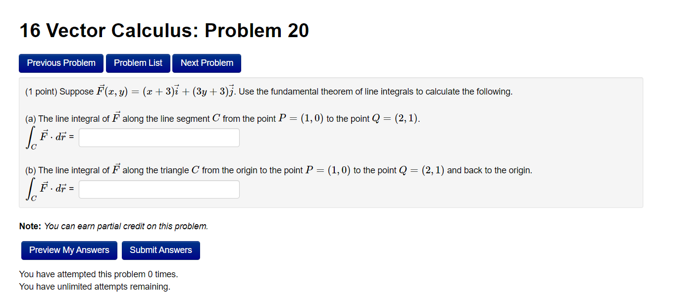 Solved 16 Vector Calculus: Problem 20 Previous Problem | Chegg.com