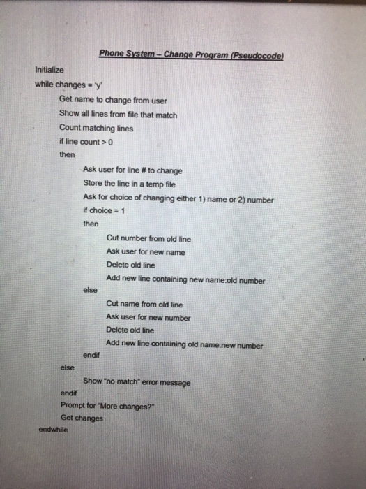 Solved Write a shell script system called phonesys that will | Chegg.com