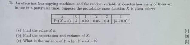 Solved 2. An office has four copying machines, and the | Chegg.com