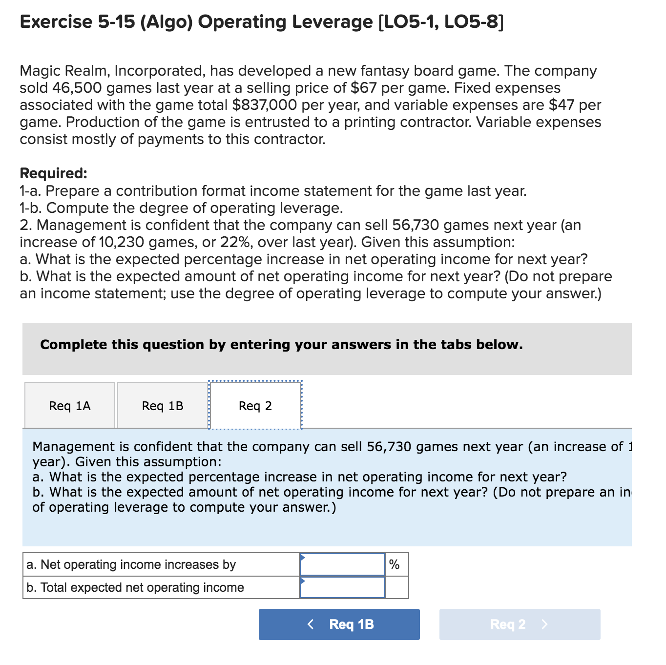 Solved Exercise 5-15 (Algo) Operating Leverage [LO5-1, | Chegg.com