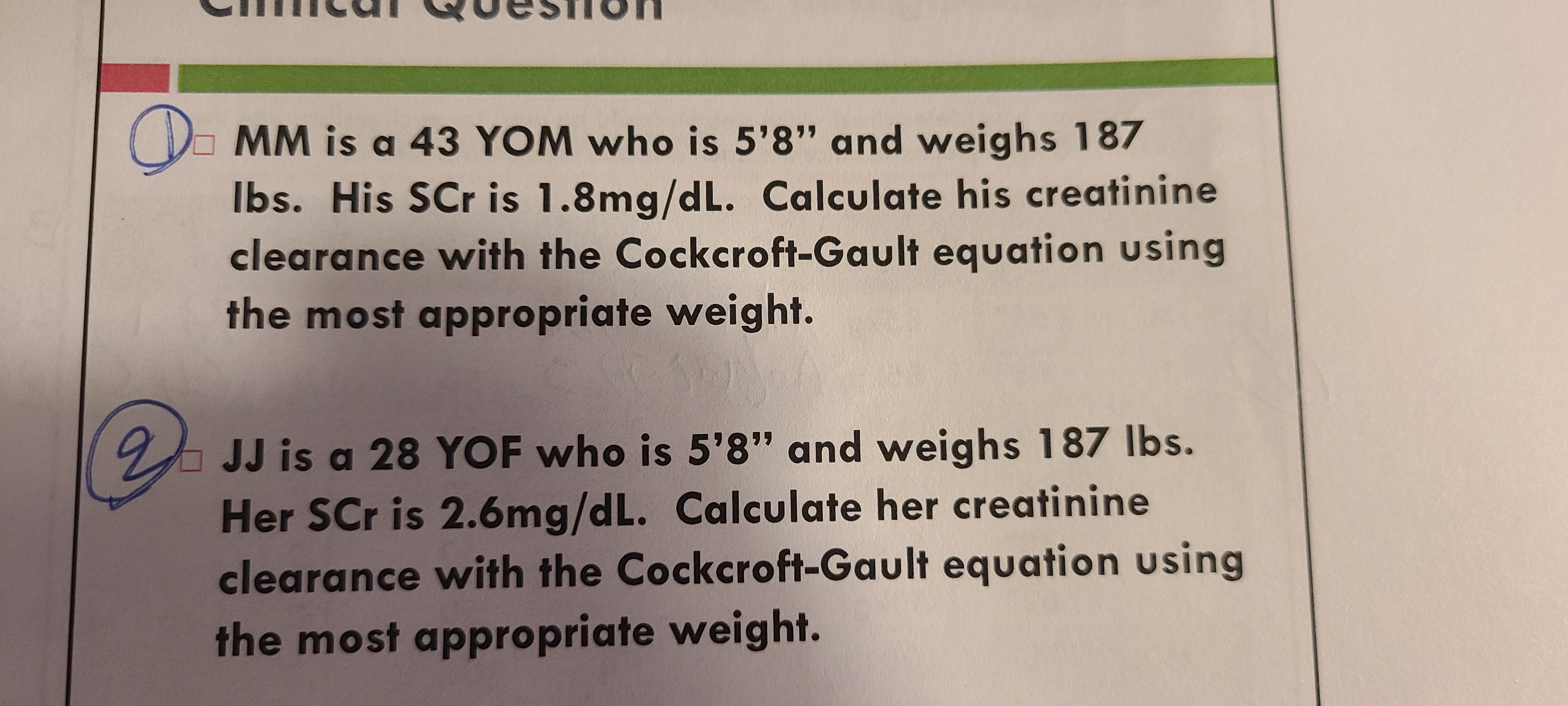 MM is a 43 YOM who is 5′8′′ and weighs 187 lbs. His | Chegg.com