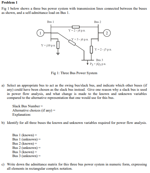 Problem 1 Fig 1 below shows a three bus power system | Chegg.com