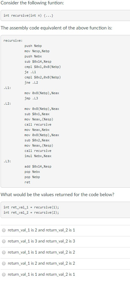 Solved Consider the following funtion int recursive(int n) | Chegg.com