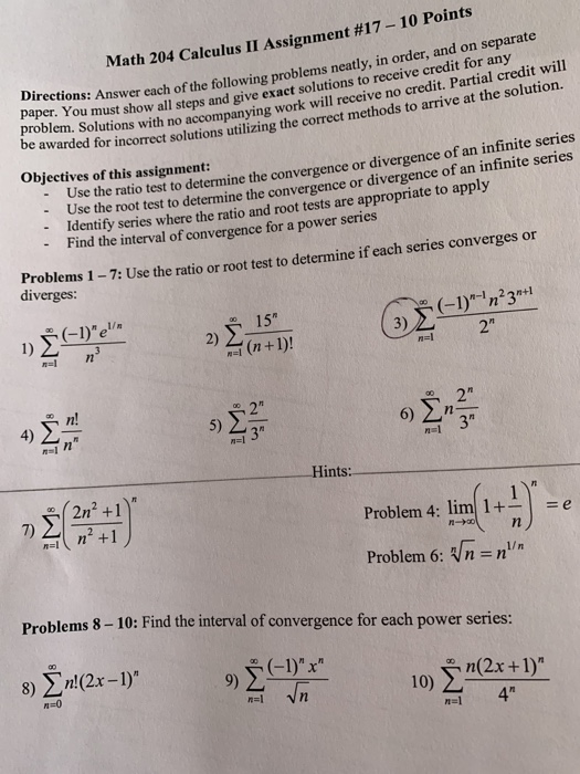 Solved Math 204 Calculus II Assignment #17-10 Points | Chegg.com