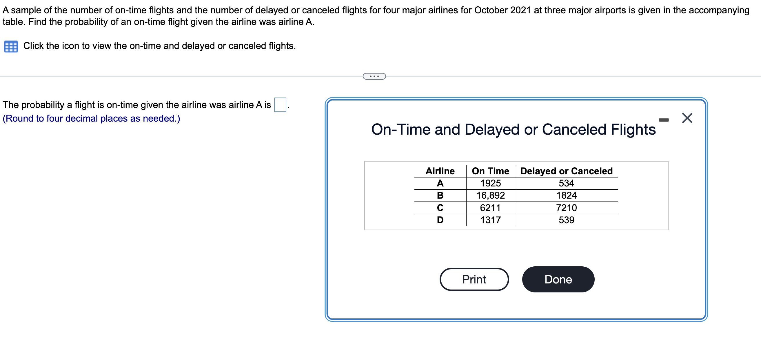 Solved A sample of the number of on-time flights and the | Chegg.com