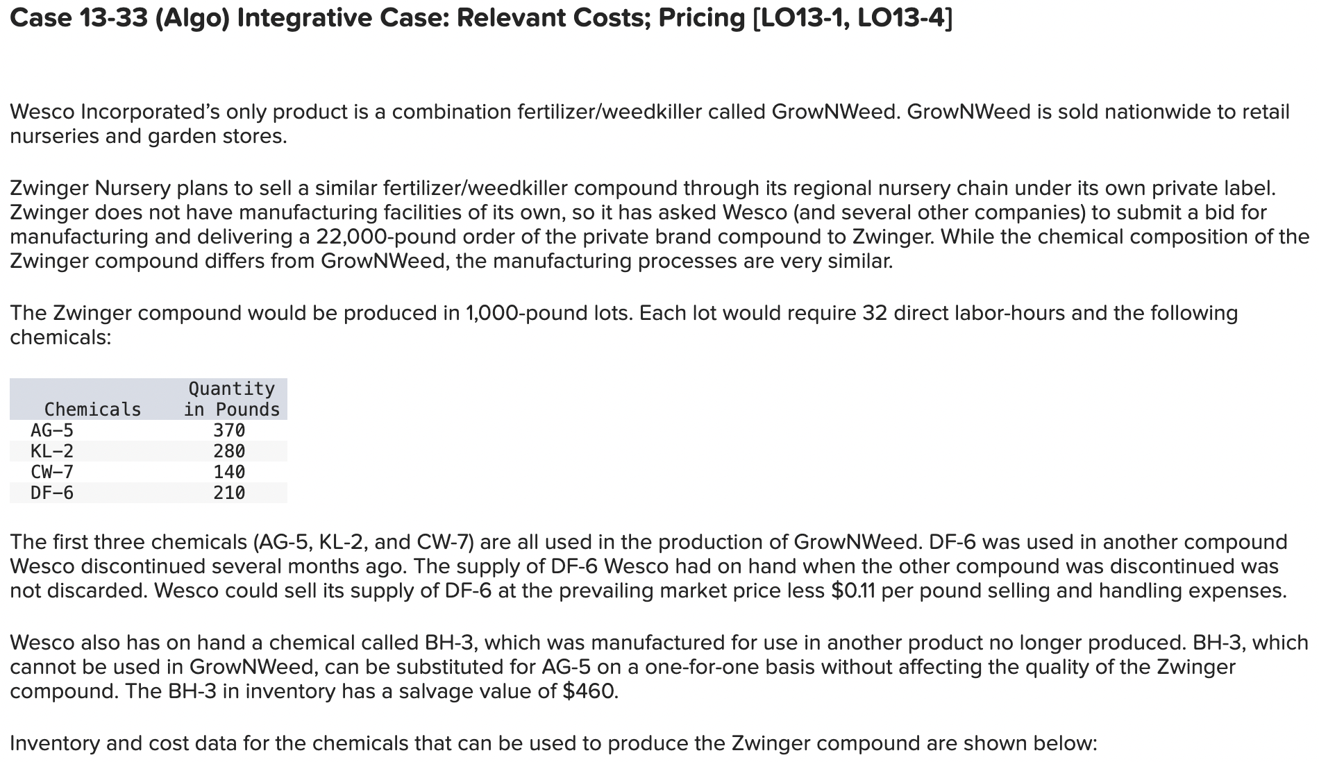 Solved by an EXPERT Case 13-33 (Algo) ﻿Integrative Case: Relevant Costs; | Chegg.com