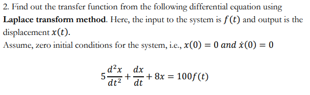 Solved 2. Find out the transfer function from the following | Chegg.com