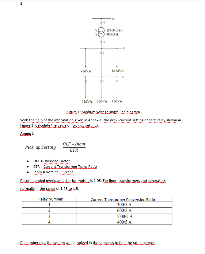 Solved 1) A 154/34.5 kV 30 MVA B 9 MVA 10 MVA 4 MVA 3 MVA 4 | Chegg.com