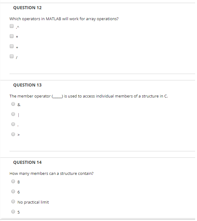 Solved QUESTION 12 Which operators in MATLAB will work for | Chegg.com