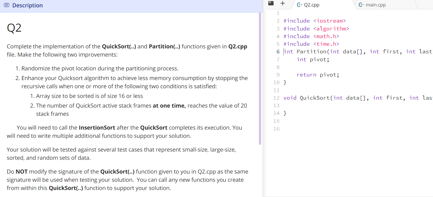 Solved ≡ Description Do NOT modify the signature of the | Chegg.com