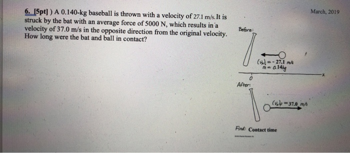 Solved March, 2019 6. ISpt]) A 0.140-kg baseball is thrown | Chegg.com