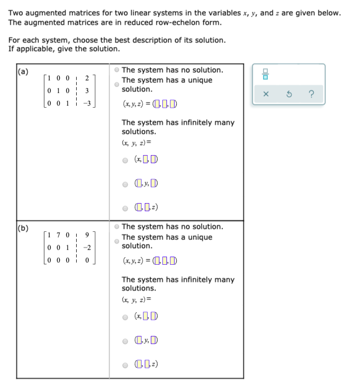 Solved Two augmented matrices for two linear systems in the | Chegg.com