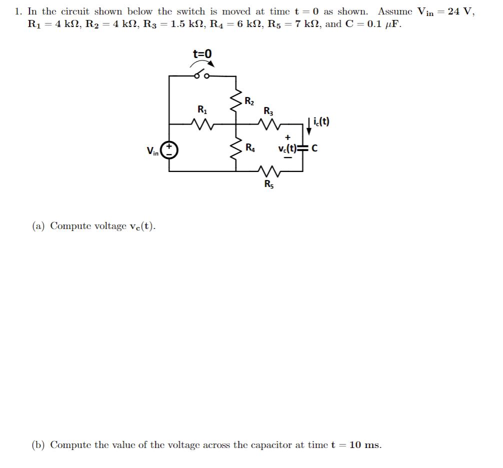 Solved 1. In the circuit shown below the switch is moved at | Chegg.com