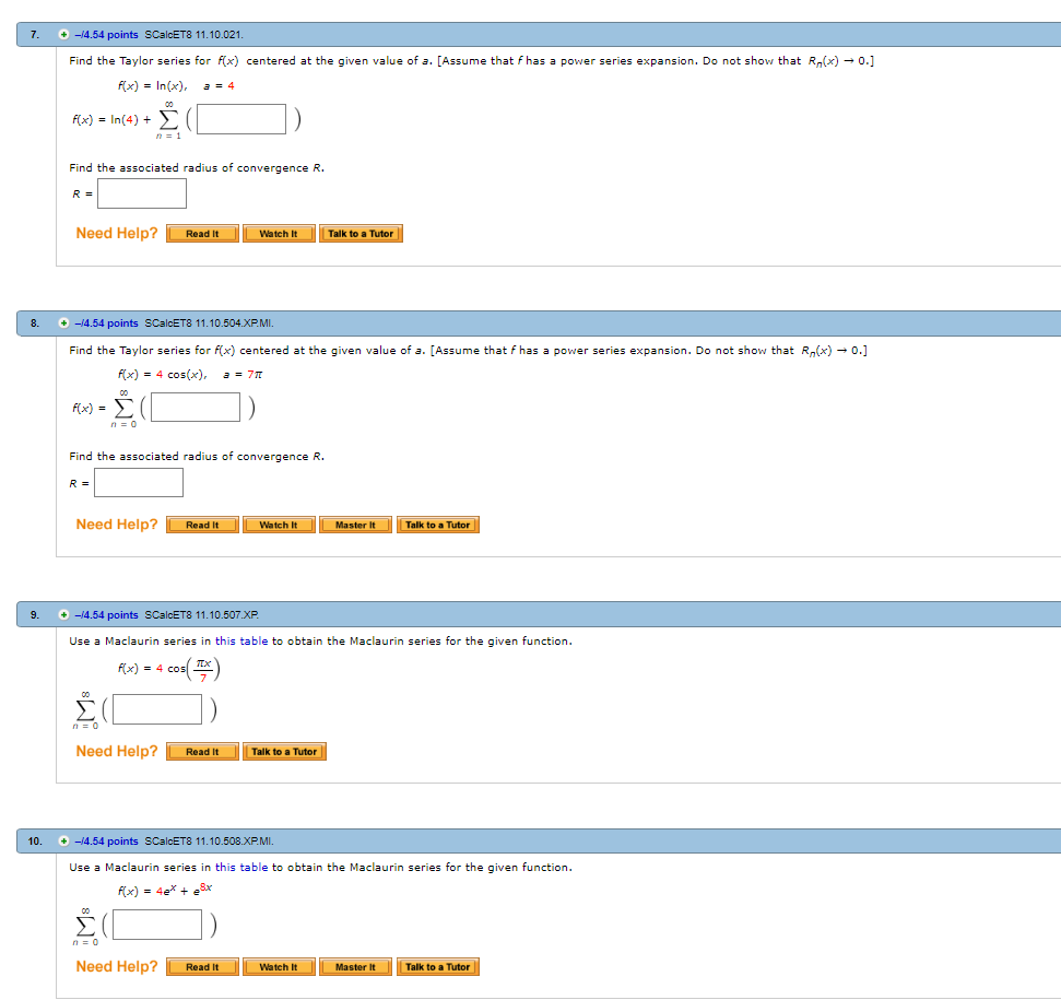 Solved 7. -4.54 points SCalcET8 11.10.021. Find the Taylor | Chegg.com