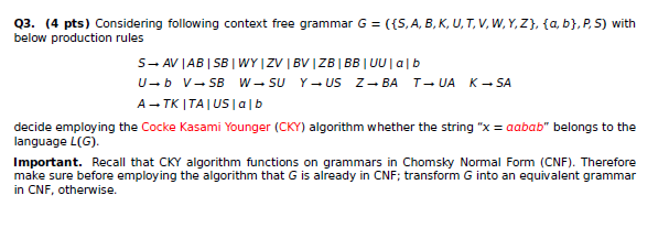Solved Q3. (4 pts) Considering following context free | Chegg.com