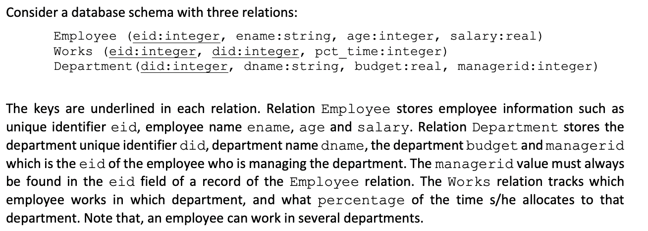 Solved Consider a database schema with three relations: | Chegg.com