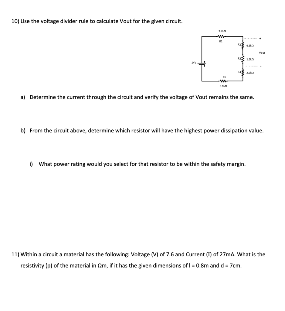 Solved 10) Use the voltage divider rule to calculate Vout | Chegg.com
