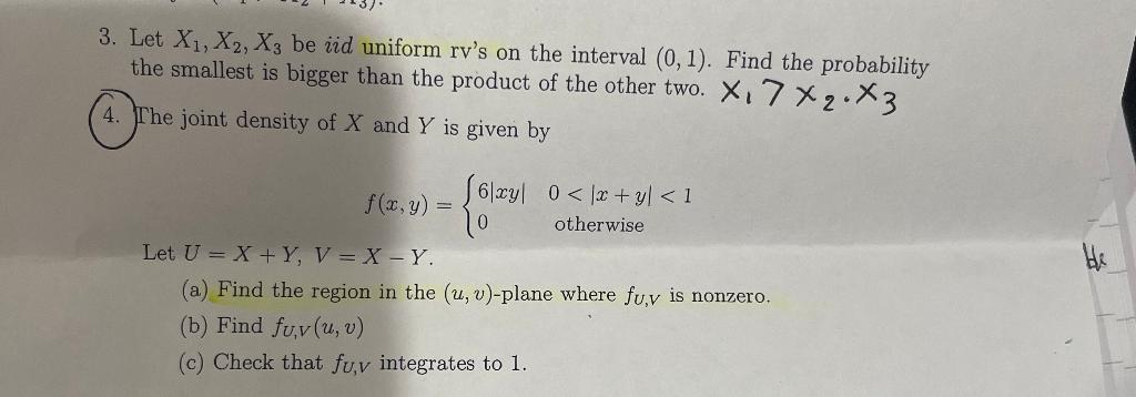 Solved 3. Let X1,X2,X3 be iid uniform rv's on the interval | Chegg.com