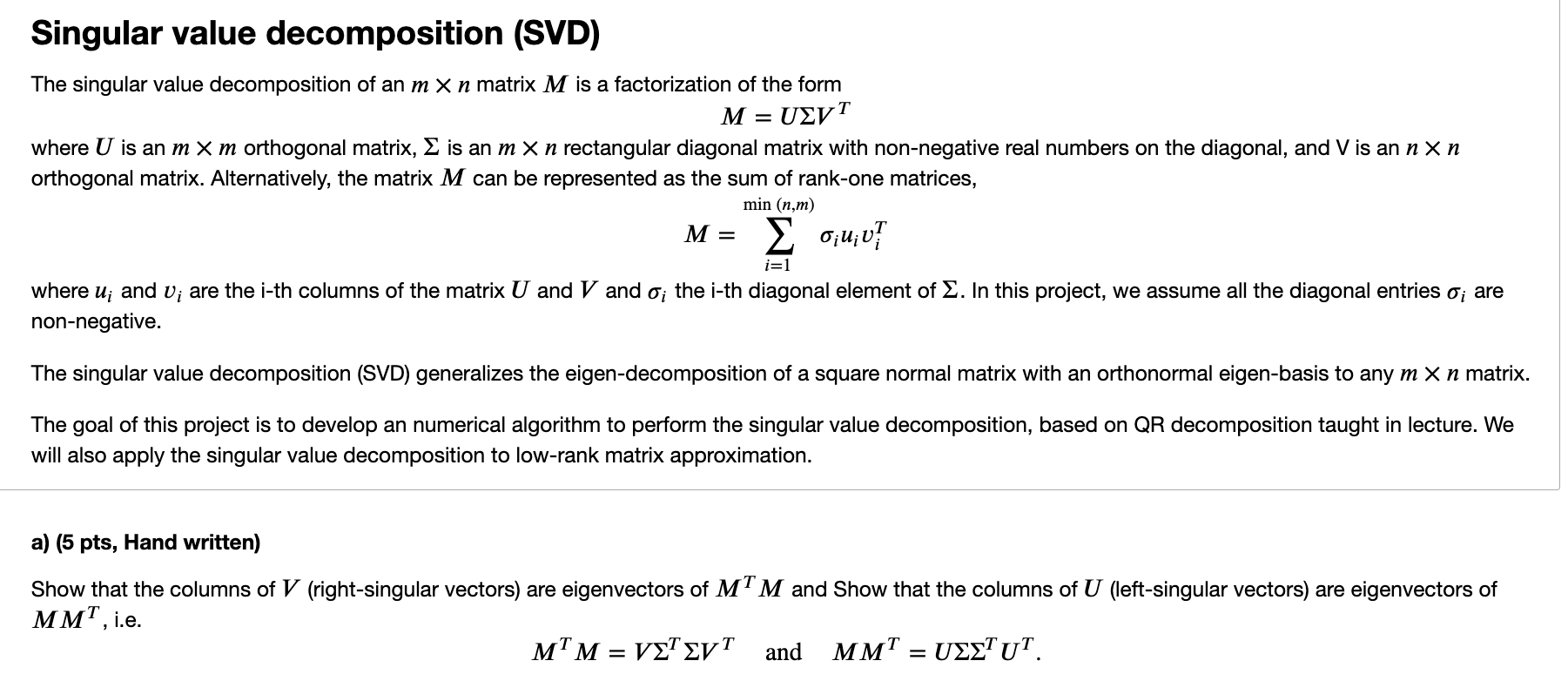 Solved Singular value decomposition (SVD) The singular value | Chegg.com