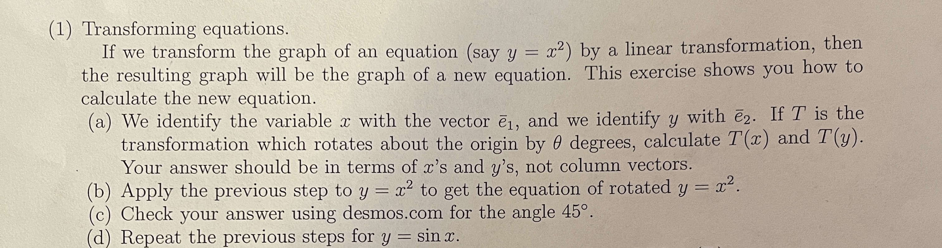 Solved 1) Transforming equations. If we transform the graph | Chegg.com