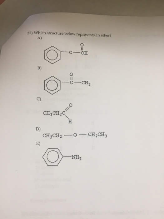 Solved Which structure below represents an ether? | Chegg.com