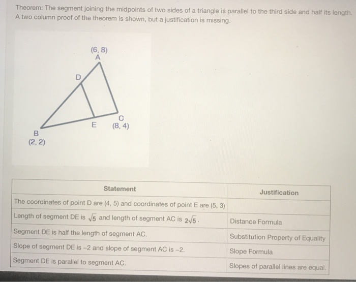 Solved Theorem: The segment joining the midpoints of two | Chegg.com
