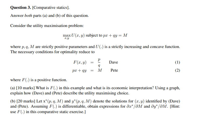 Solved Question 3. [Comparative statics].Answer both parts | Chegg.com