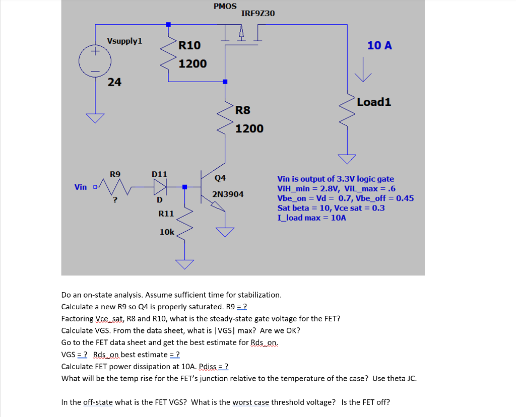 Solved PMOS IRF9Z30 Vsupply1 R10 10 A + 1200 24 Load1 R8 | Chegg.com