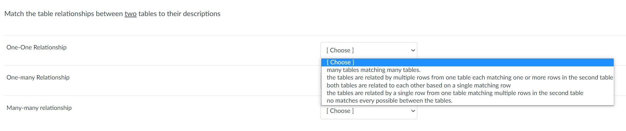 Solved Match the table relationships between two tables to | Chegg.com
