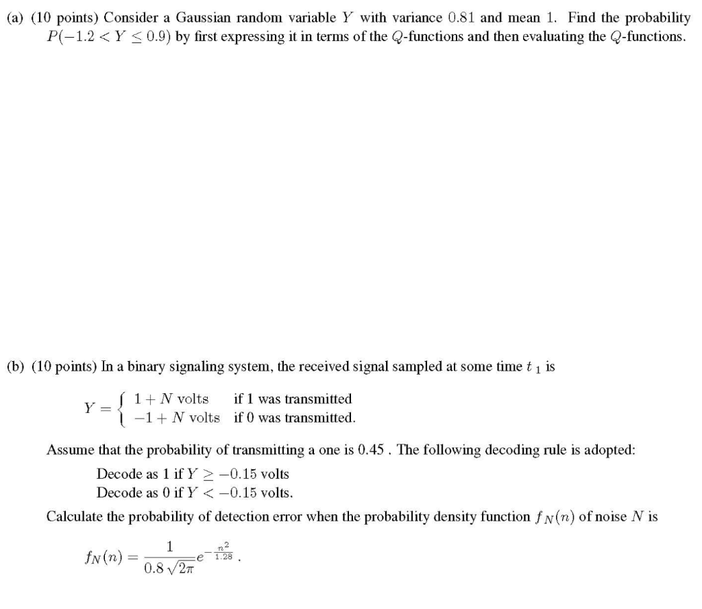 Solved A 10 Points Consider A Gaussian Random Variable Y 3029