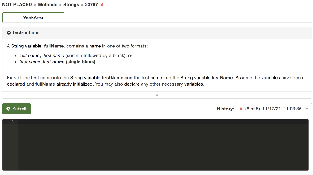 Solved NOT PLACED > Methods > Strings > 20787 X WorkArea | Chegg.com